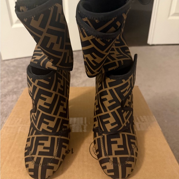 Fendi | Shoes | Fendi Black And Brown Patterned Ankle Boots | Poshmark